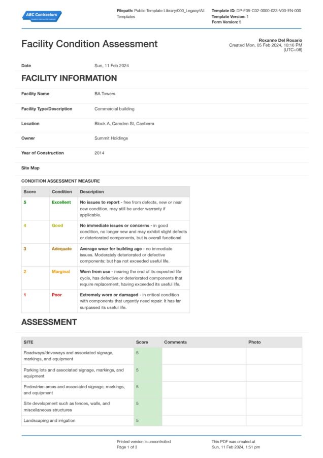 Building Condition Assessment Report Template