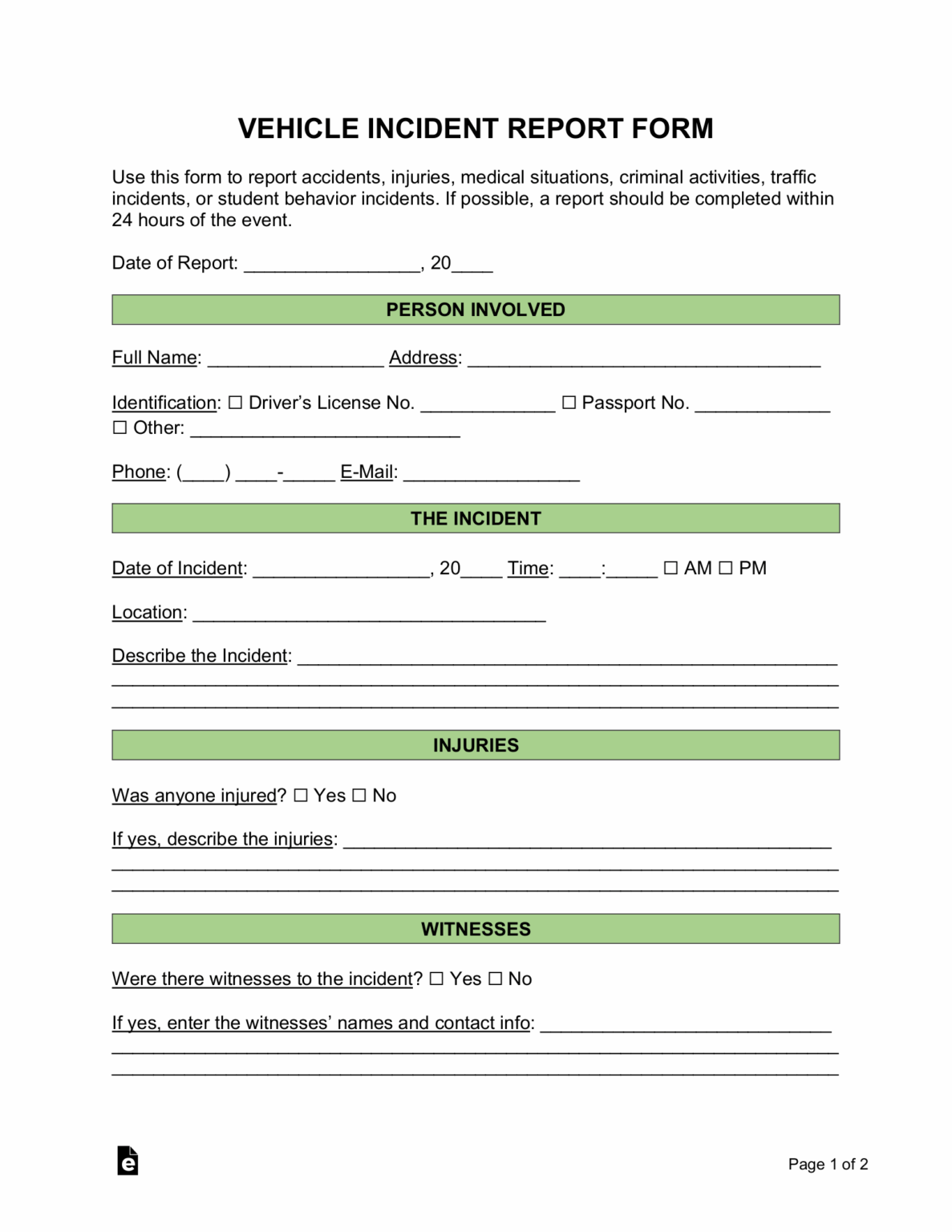 Car Accident Police Report Template