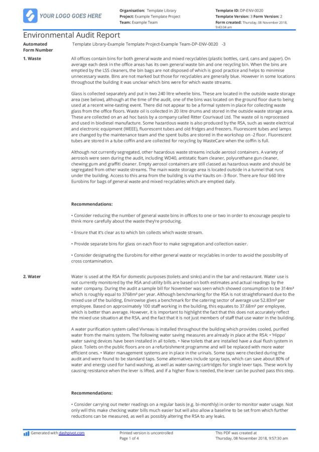 Environmental Compliance Audit Report Template