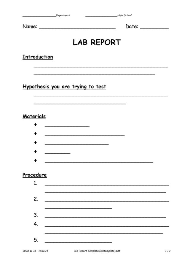 High School Lab Report Template