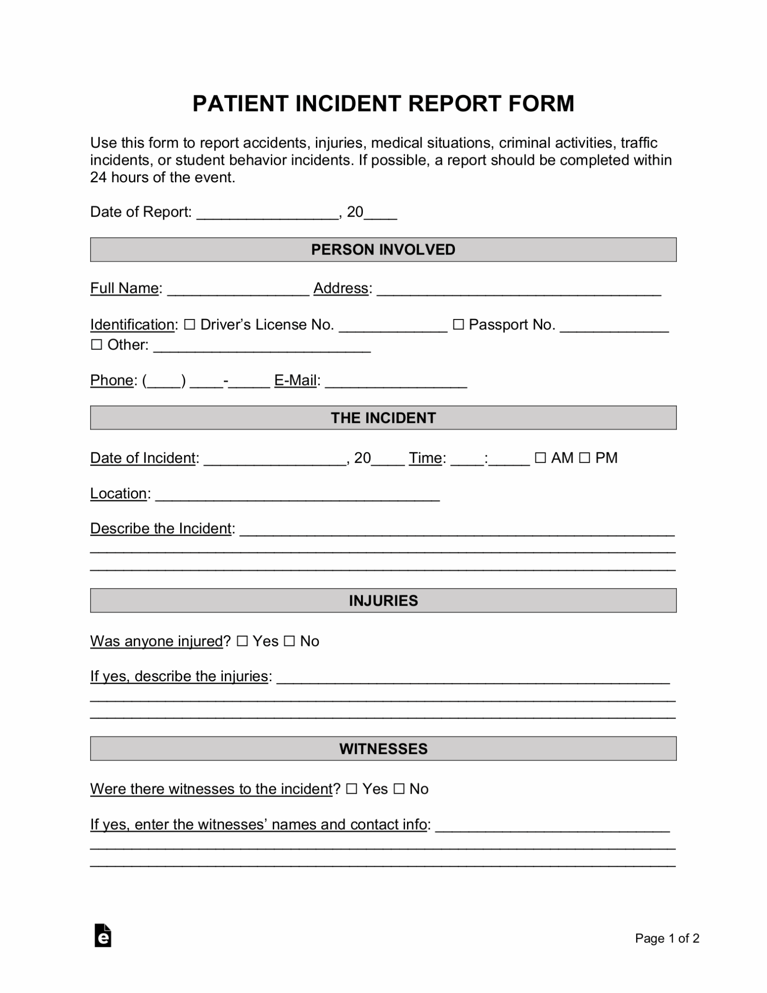 Medical Office Incident Report Template
