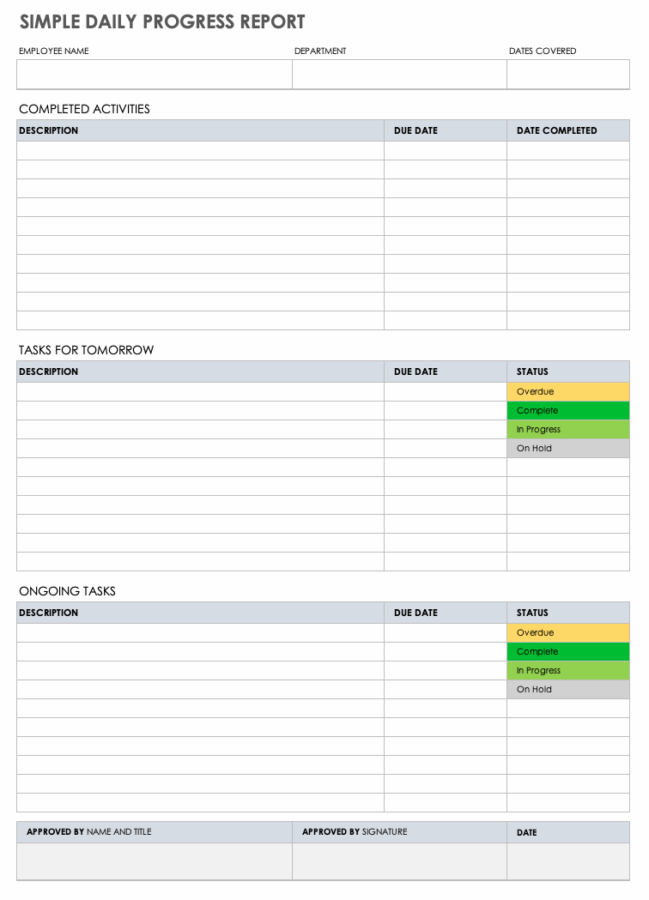 Team Daily Status Report Template