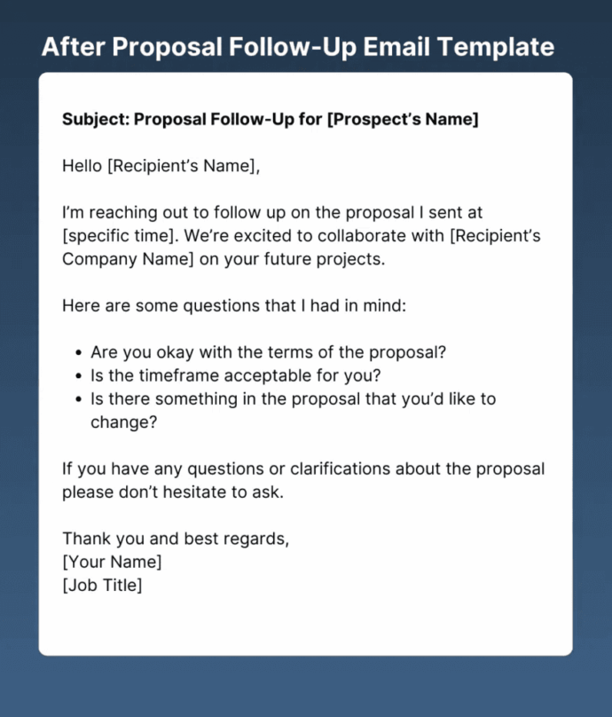 Follow Up Email After Proposal Template