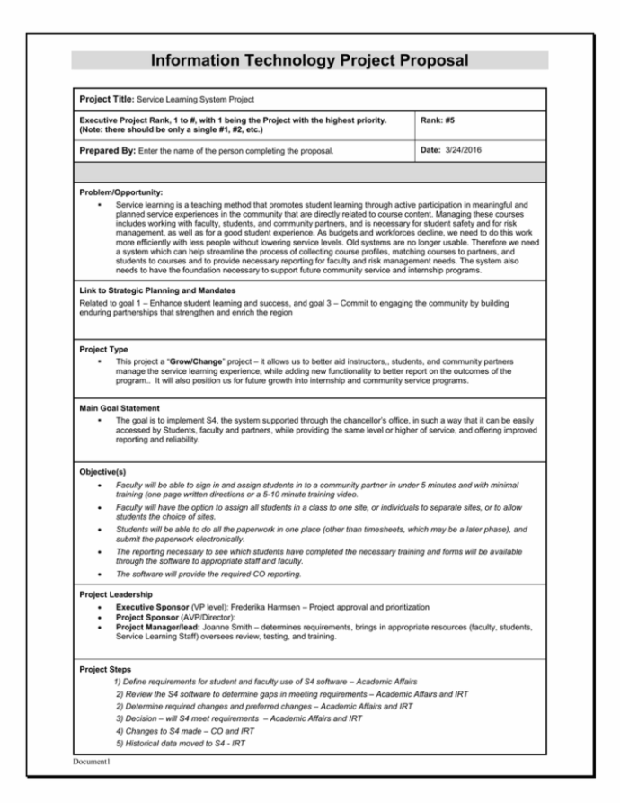Service Learning Project Proposal Template