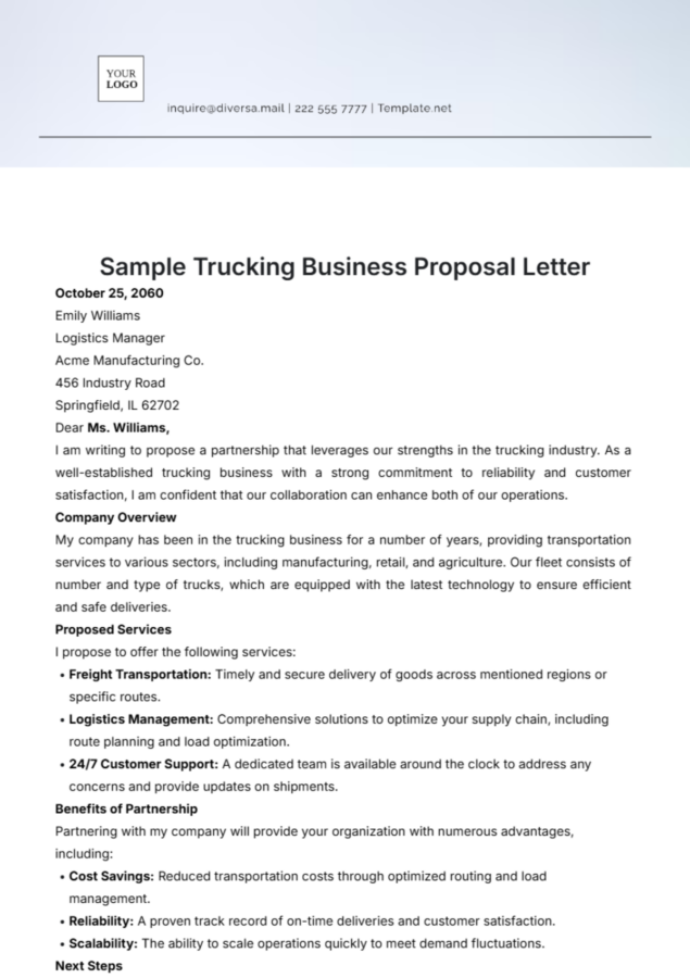 Transportation Services Business Proposal Template