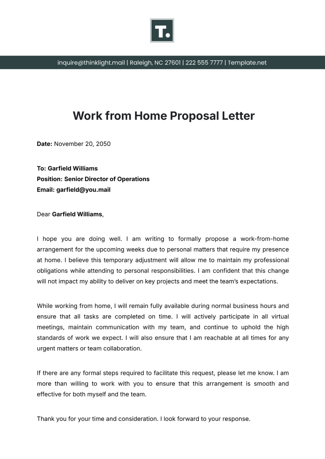 Working From Home Proposal Template
